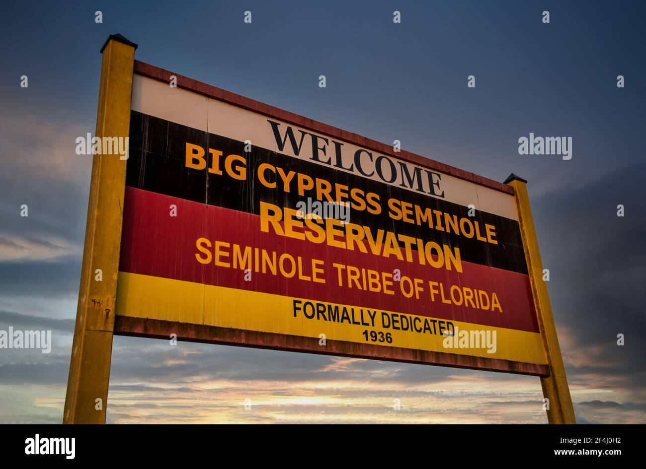 Entrance sign to the Big Cypress Seminole Reservation of the Seminole ...