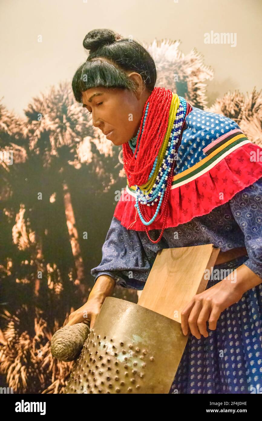 Exhibit of Seminole woman preparing food in the Ah-Tah-Thi-Ki Museum of ...