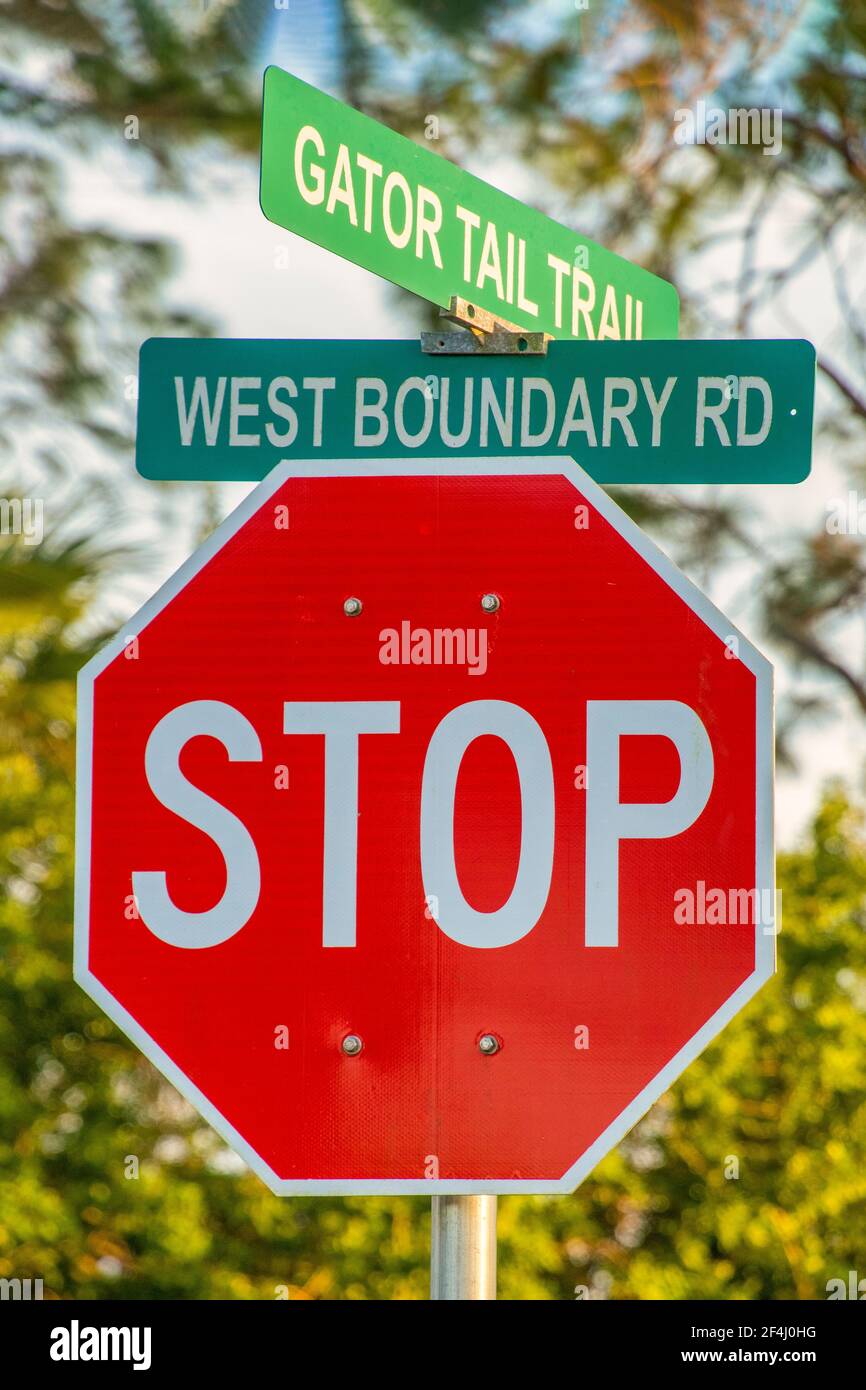 A Stop Sign marks an intersection at the Big Cypress Seminole ...