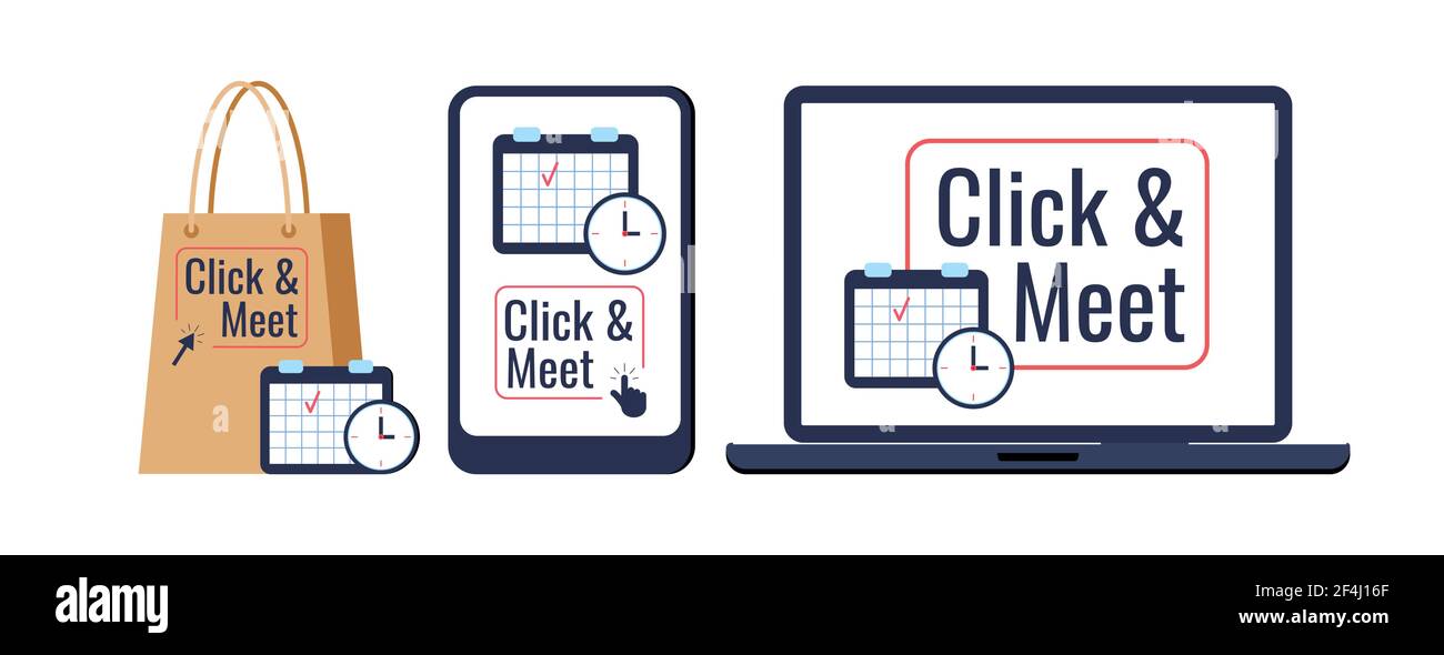 Click and meet visit time and date set isolated on white background ...