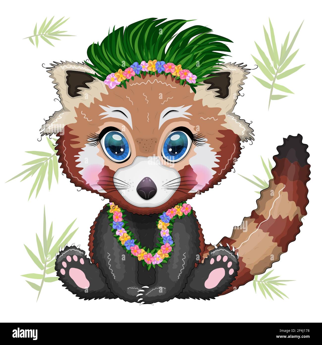 Red panda in hawaiian hula dancer outfit, vacation, summer concept ...