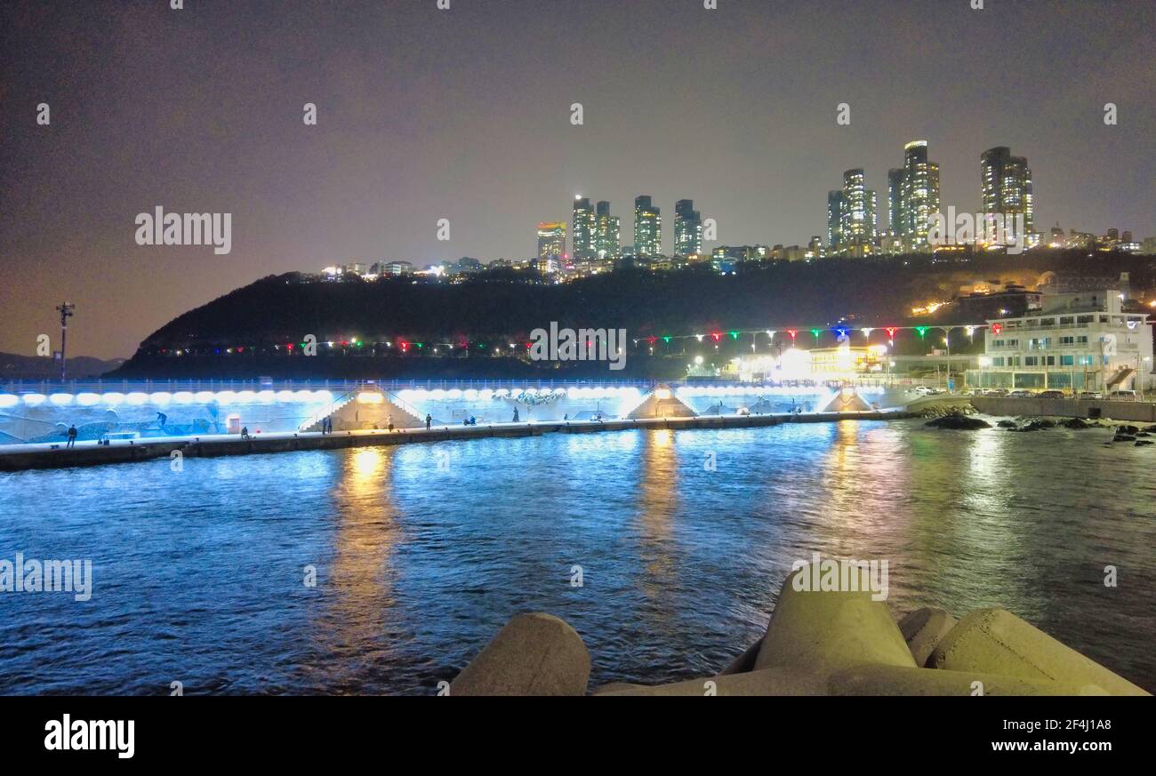 Night View of Cheongsapo Port in Haeundae, Busan, South Korea, Asia ...