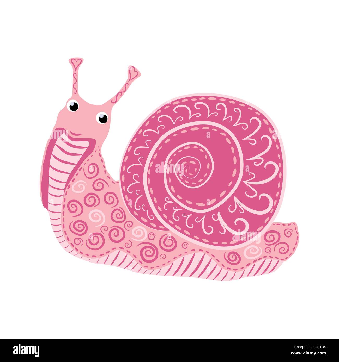 Pink Snail beautiful character, Scandinavian style, hand drawn Stock ...