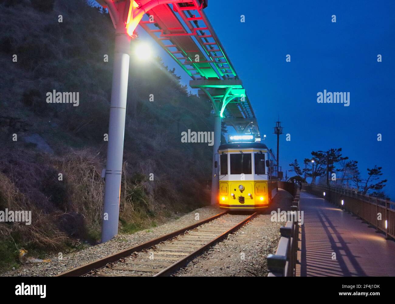 Night view of Haeundae Beach Train, Busan, South Korea, Asia Stock ...