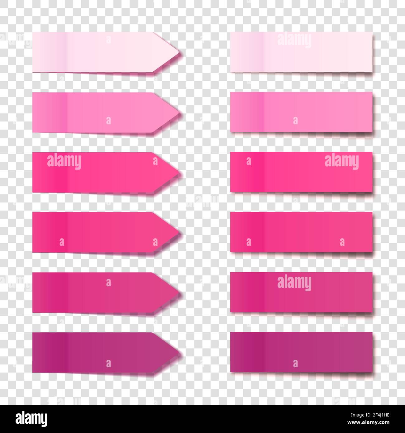 Realistic pink sticky notes collection. Arrow flag tabs. Post note ...