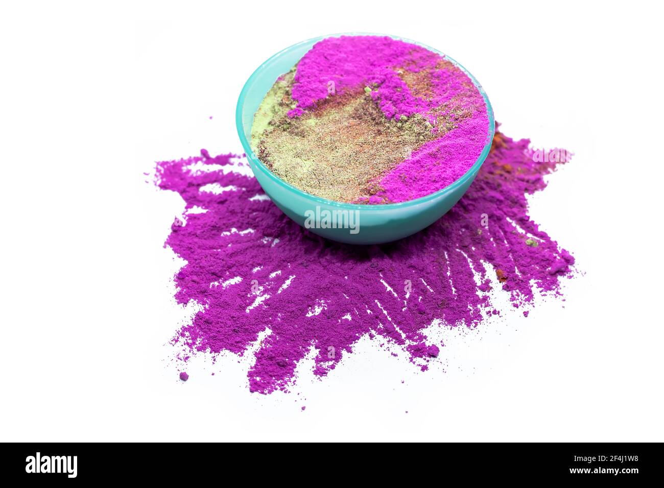 colorful traditional holi powder in bowls isolated on white background ...