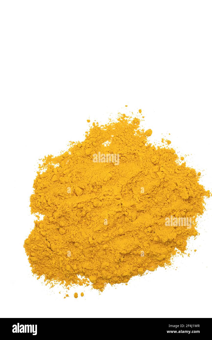 Piles of yellow color powder for Indian Holi festival on white ...