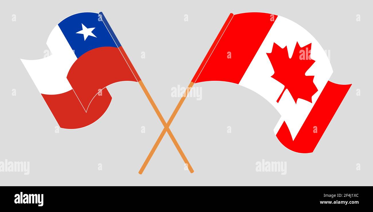 Crossed flags of Chile and Canada. Official colors. Correct proportion ...