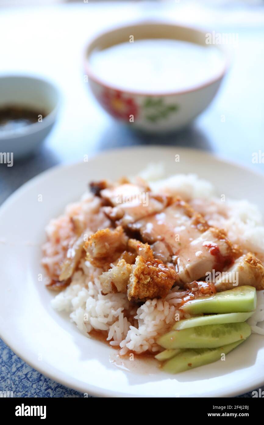 Crispy roast pork with rice , Thai food Stock Photo - Alamy