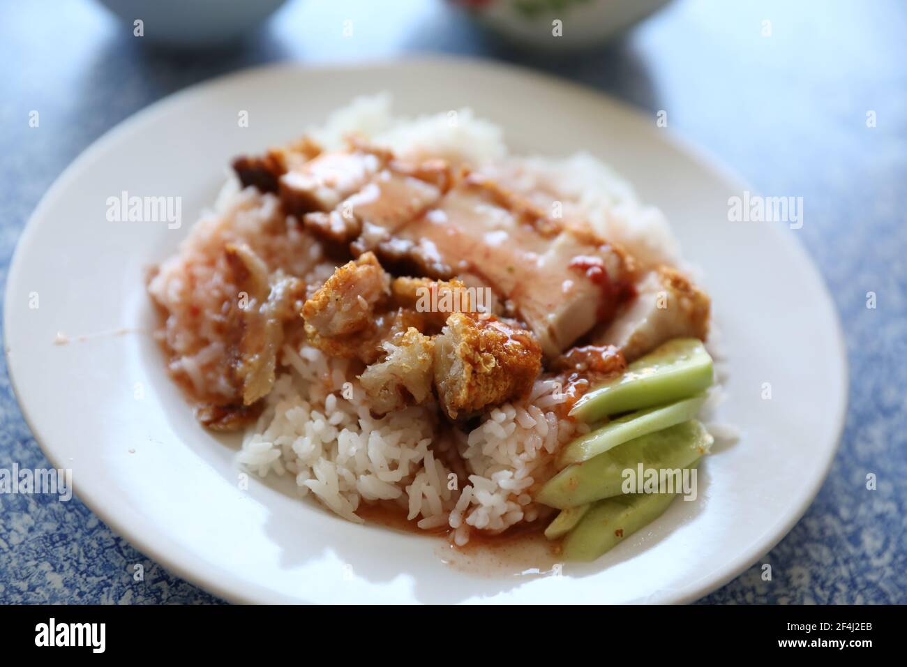 Crispy roast pork with rice , Thai food Stock Photo - Alamy
