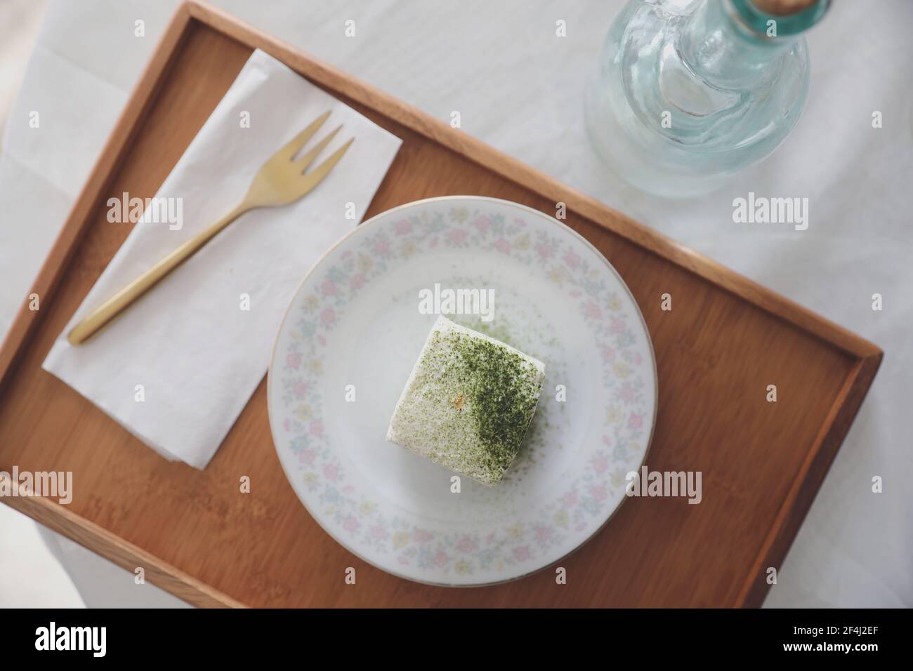 Green tea Macha cake japanese style dessert on top view Stock Photo - Alamy