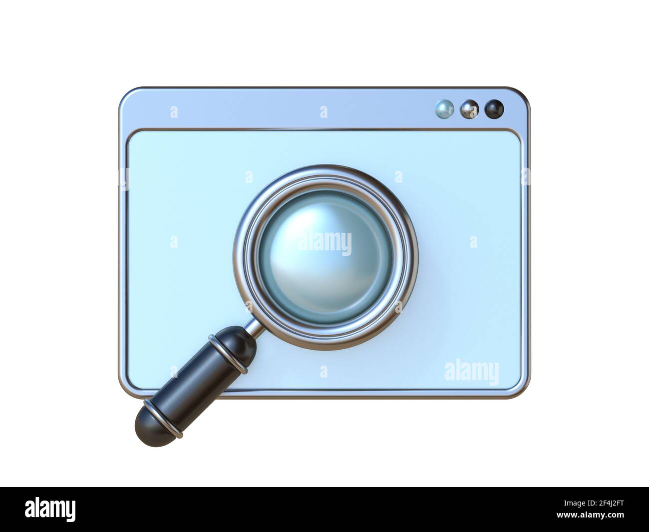 Magnifying glass icon with computer window 3D render illustration ...