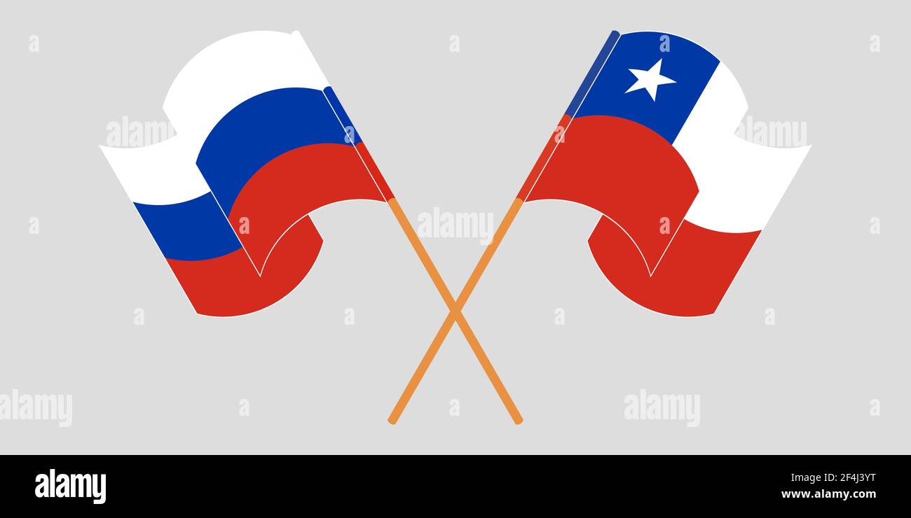 Crossed flags of Chile and Russia. Official colors. Correct proportion ...
