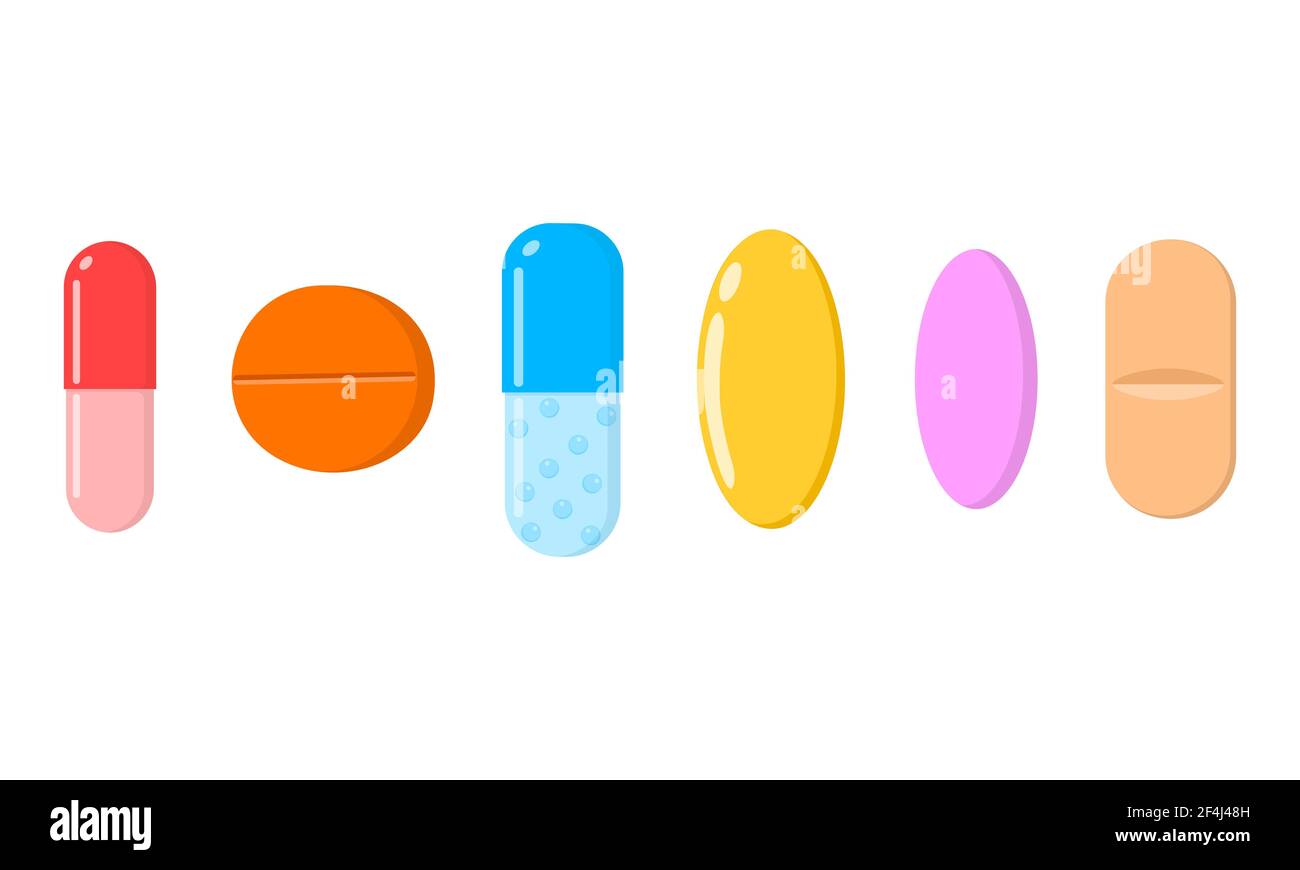 Different medicine tablets, pills, capsules icons isolated on white ...