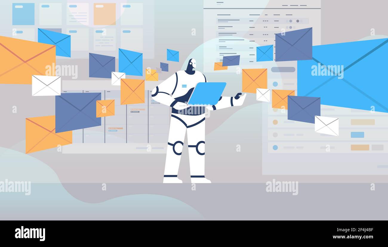 robot using laptop sending and receiving envelopes email letters ... robot using laptop sending and receiving envelopes email letters ...