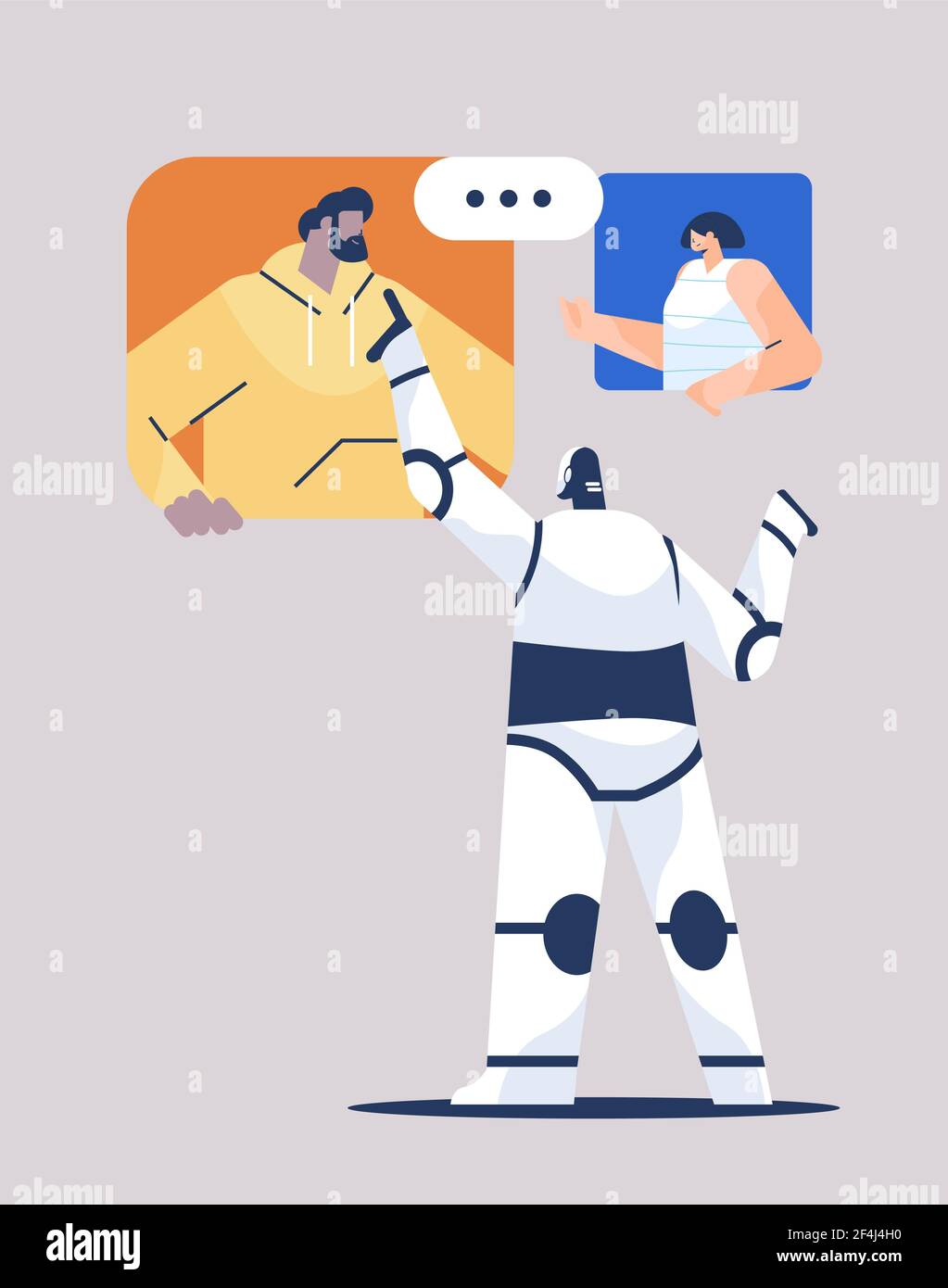 cute robot discussing with people during video call online ...