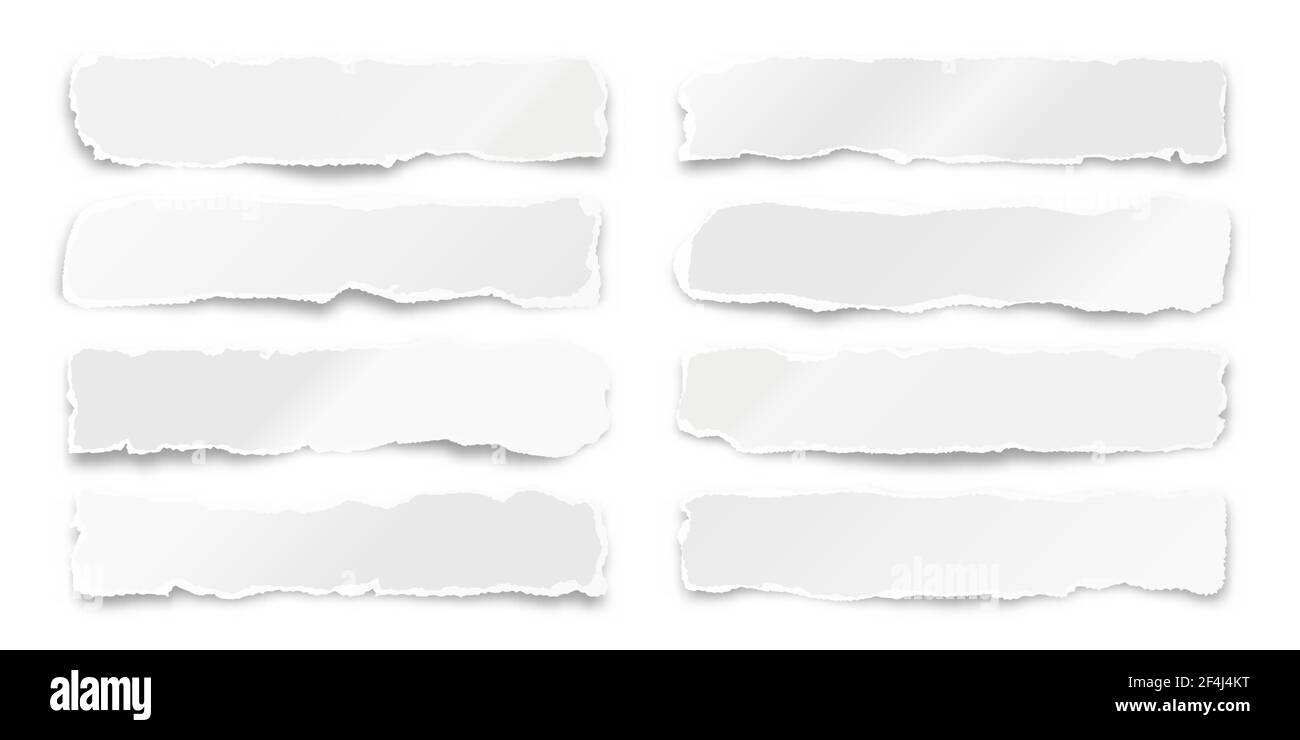 Ripped paper strips isolated on white background. Realistic crumpled ...