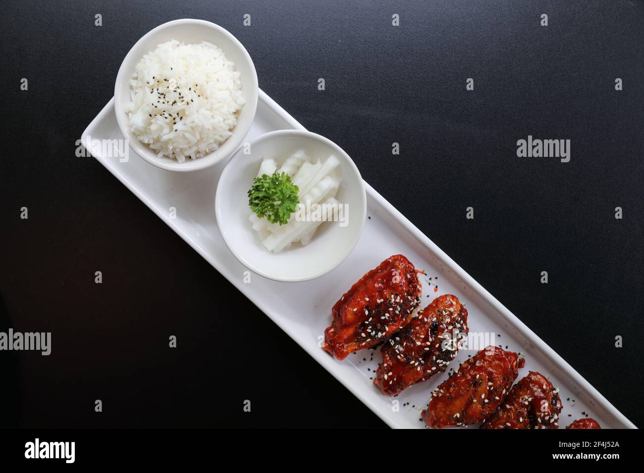 Korean fried chicken with rice Stock Photo - Alamy