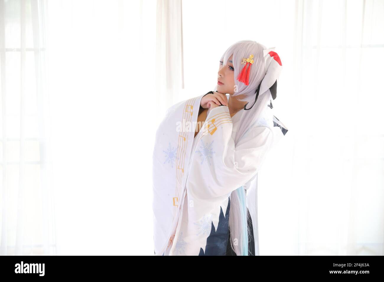 Japan anime cosplay , white japanese miko in white tone room Stock ...