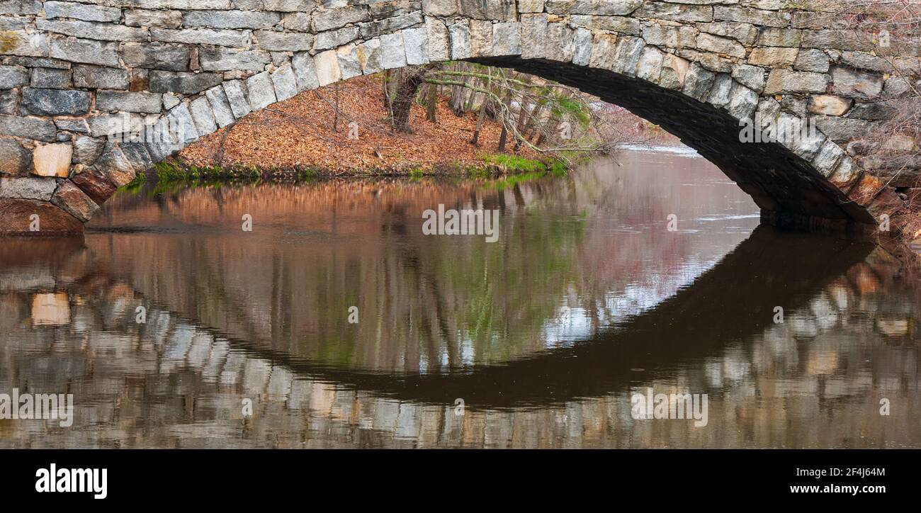 The old stone arch bridge crossing the Blackstone River in Uxbridge, MA ...