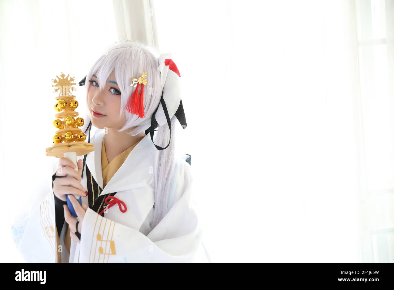 Japan anime cosplay , white japanese miko in white tone room Stock ...