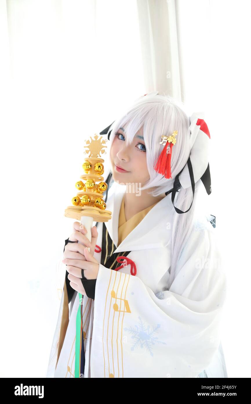 Japan anime cosplay , white japanese miko in white tone room Stock ...