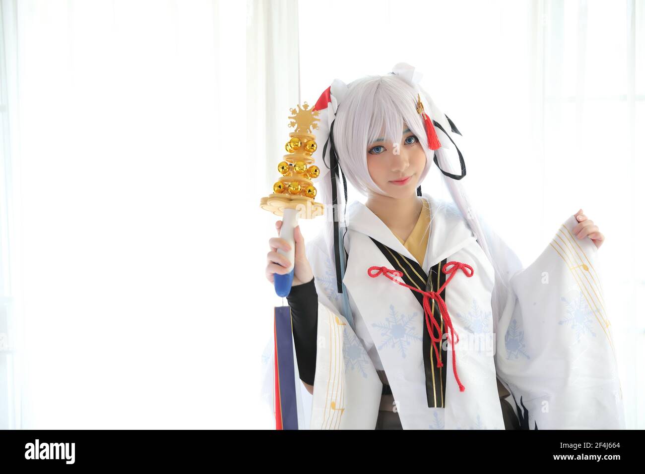 Japan anime cosplay , white japanese miko in white tone room Stock ...