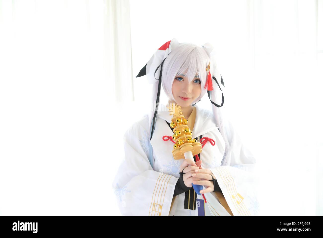 Japan anime cosplay , white japanese miko in white tone room Stock ...