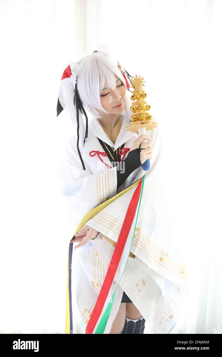 Japan anime cosplay , white japanese miko in white tone room Stock ...