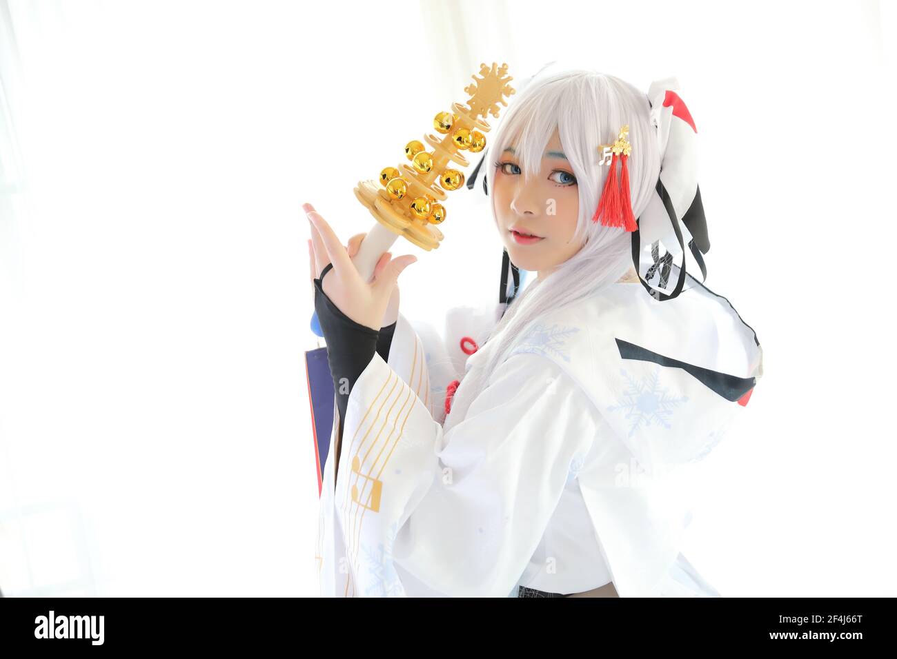 Japan anime cosplay , white japanese miko in white tone room Stock ...