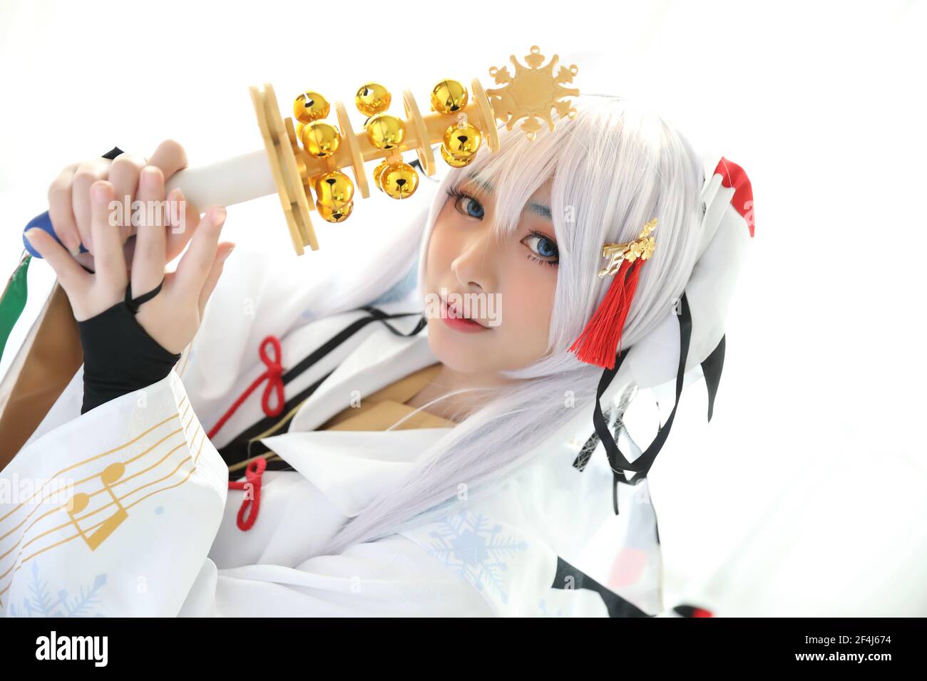 Japan anime cosplay , white japanese miko in white tone room Stock ...