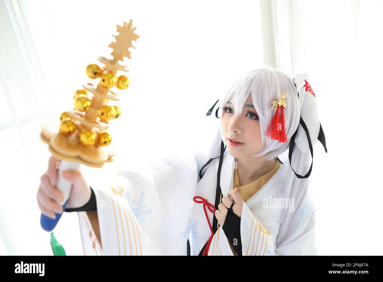 Japan anime cosplay , white japanese miko in white tone room Stock ...