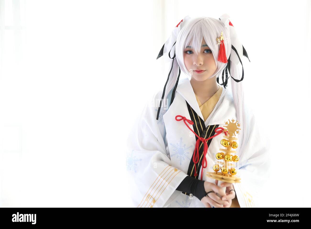 Japan anime cosplay , white japanese miko in white tone room Stock ...
