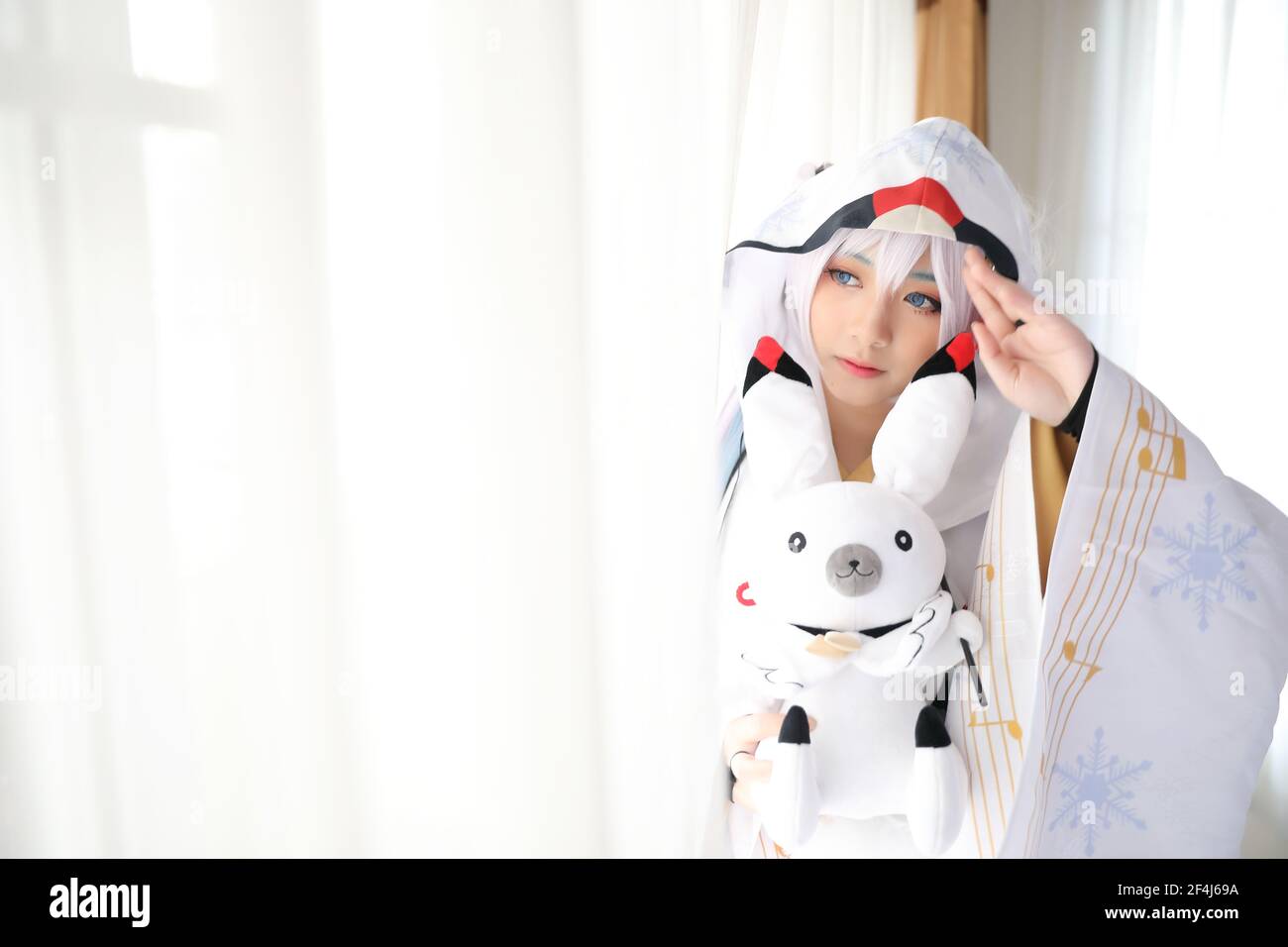 Japan anime cosplay , white japanese miko in white tone room Stock ...