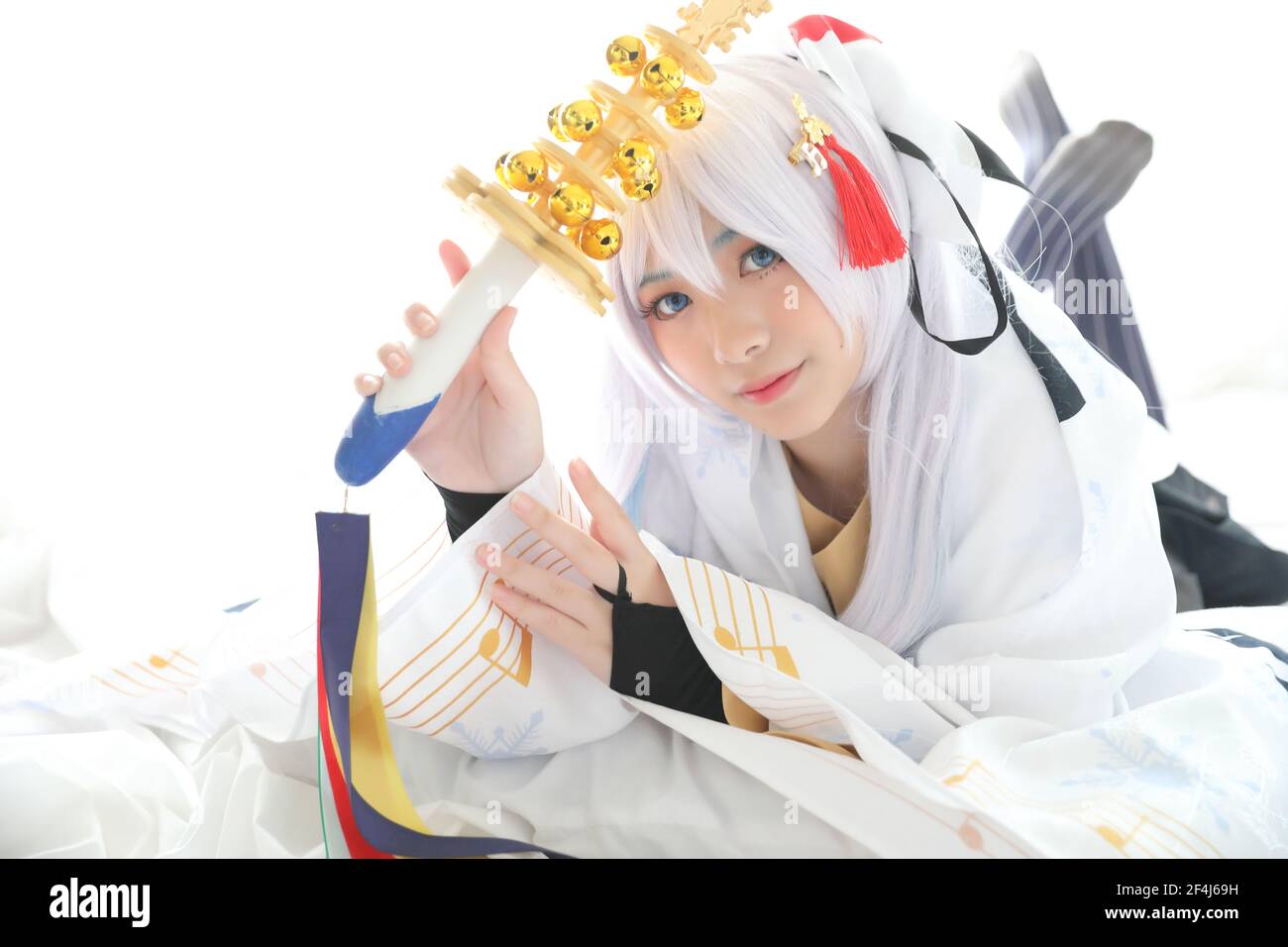 Japan anime cosplay , white japanese miko in white tone room Stock ...