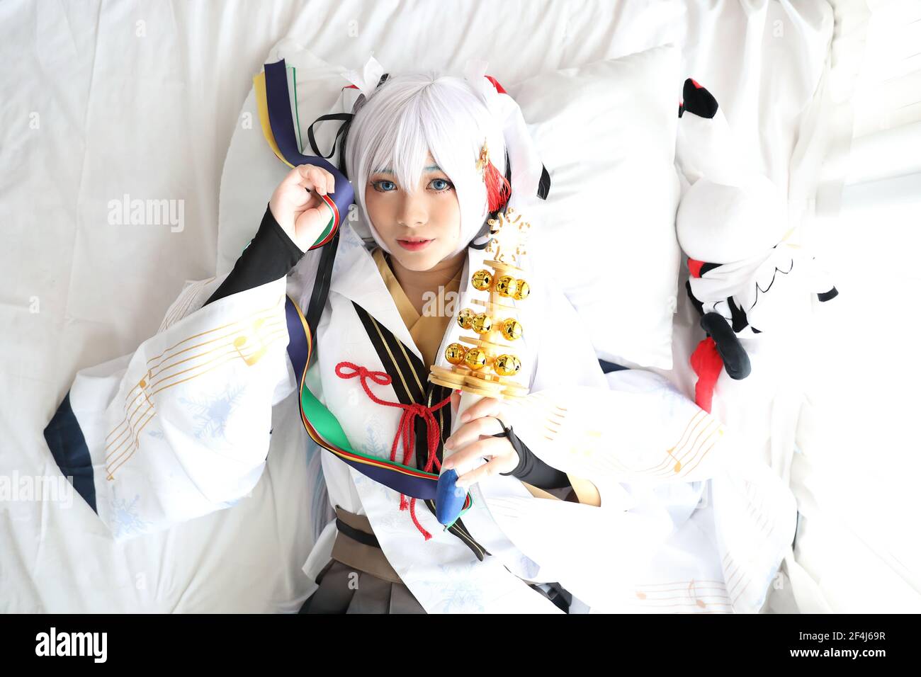 Japan anime cosplay , white japanese miko in white tone room Stock ...