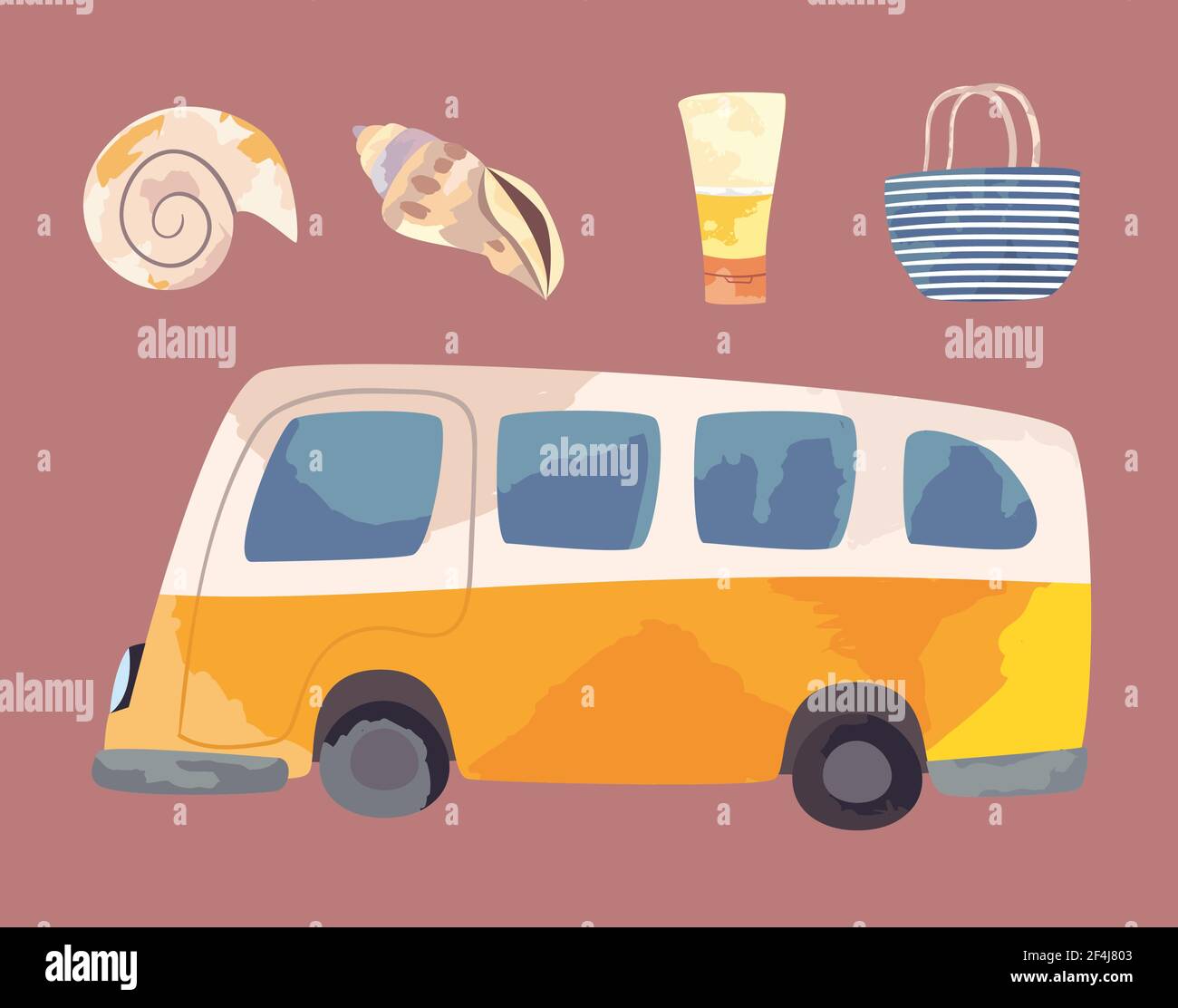 Summer van and beach icons Stock Vector Image & Art - Alamy