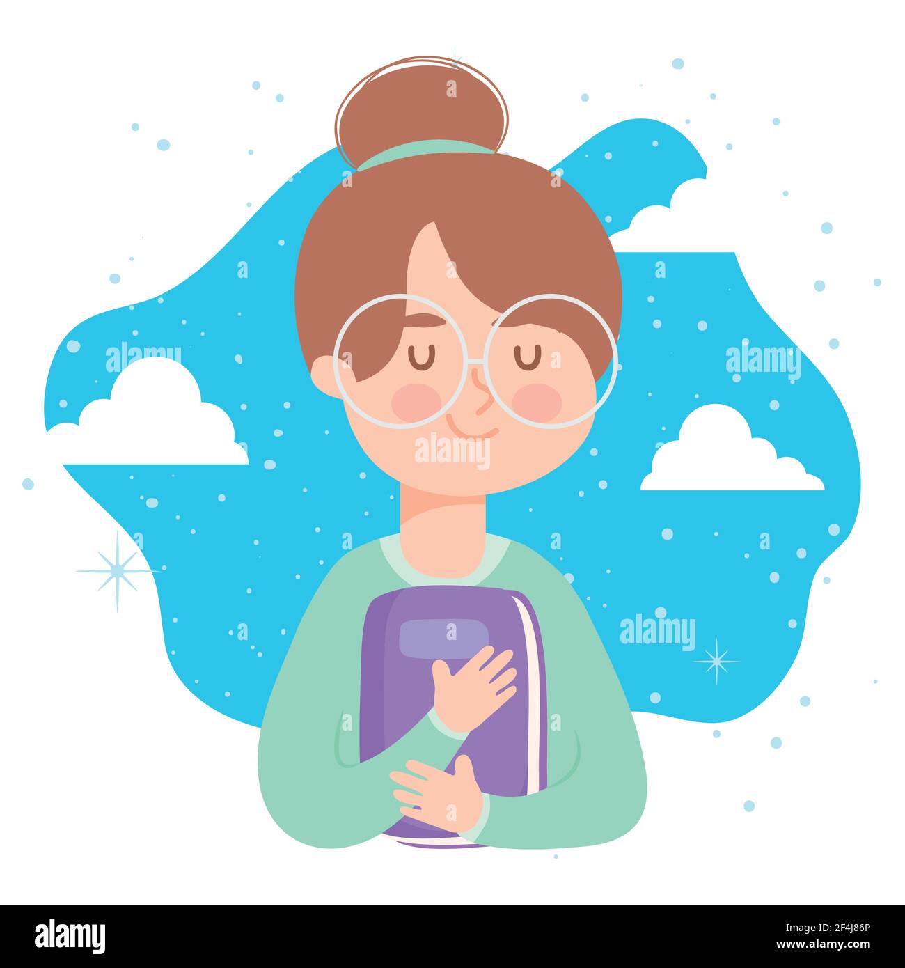 cartoon woman hugging a book Stock Vector Image & Art - Alamy