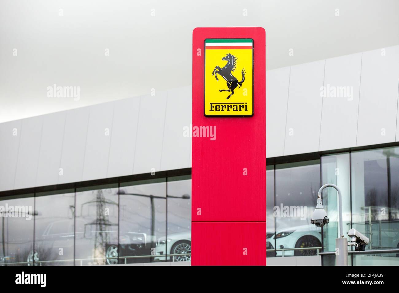 Ferrari logo seen in front of the Official Ferrari Dealer - Dick Lovett ...