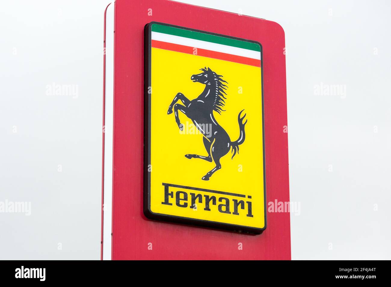 Ferrari logo seen in front of the Official Ferrari Dealer - Dick Lovett ...