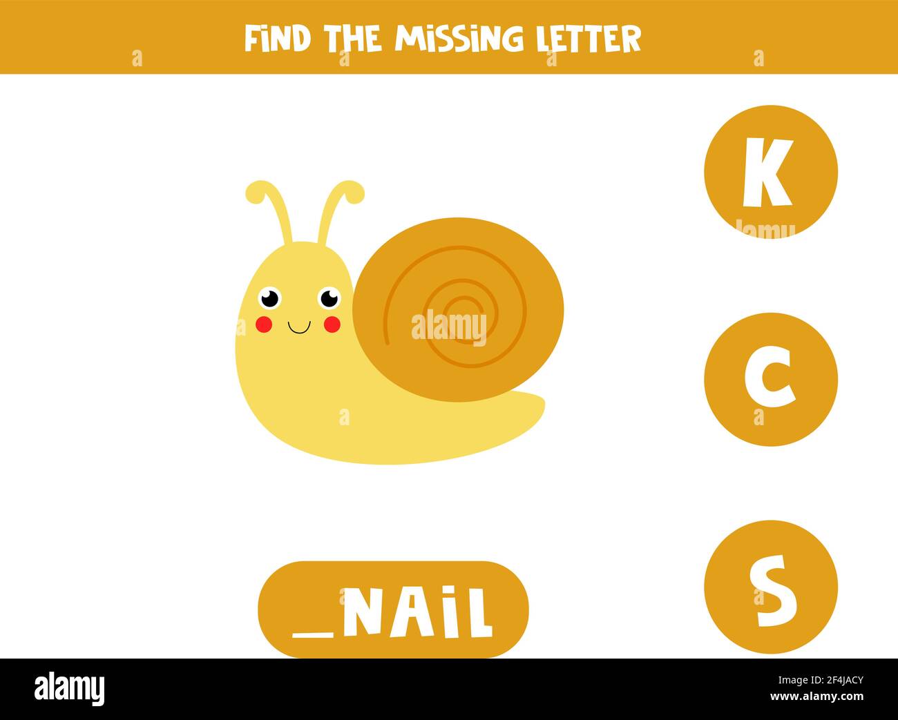 Find missing letter. Cute snail. Educational spelling game for kids ...