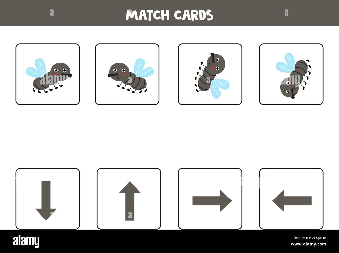Spatial orientation with cute fly insect. Left, right, up or down Stock ...