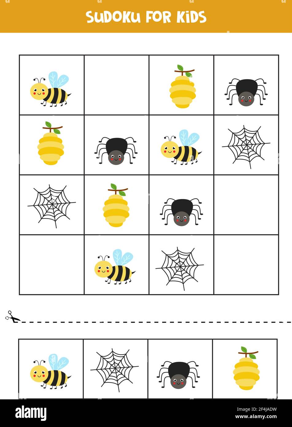 Sudoku for preschool kids. Logical game with cute bee and spider Stock ...