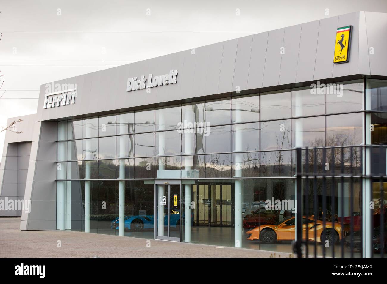 Swindon, UK. 3rd Feb, 2021. A view of the Official Ferrari Dealer ...