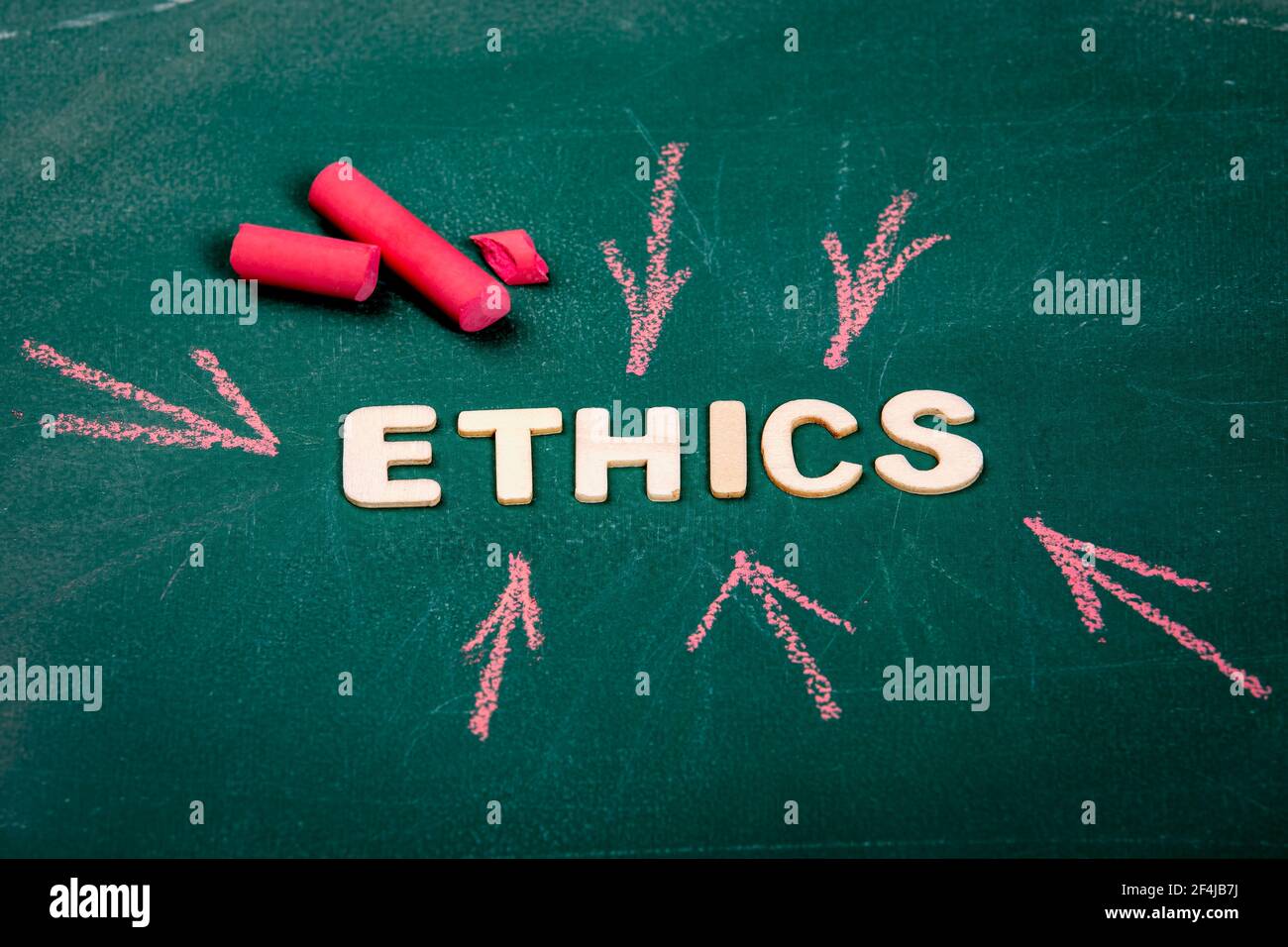 ETHICS. Business concept. White wooden alphabet letters on a green ...
