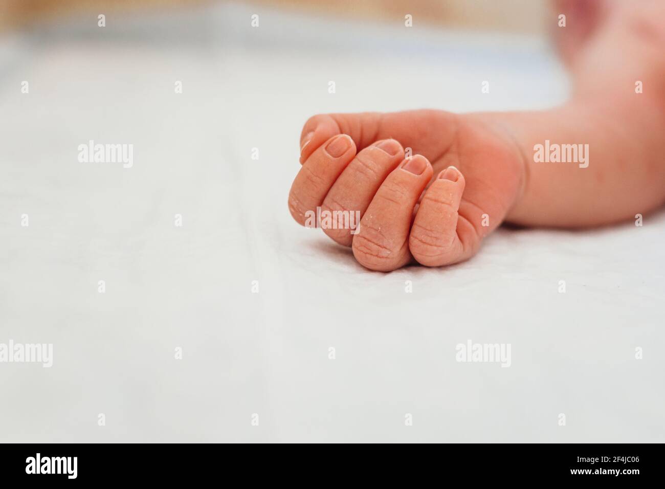 Newborn baby hand. Family and home concept. Healthcare, pediatrics ...