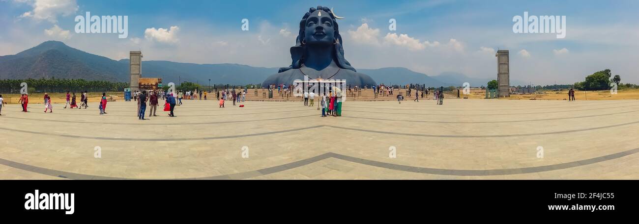 COIMBATORE , INDIA - March 20, 2021: Panorama of Adiyogi Shiva Statue ...