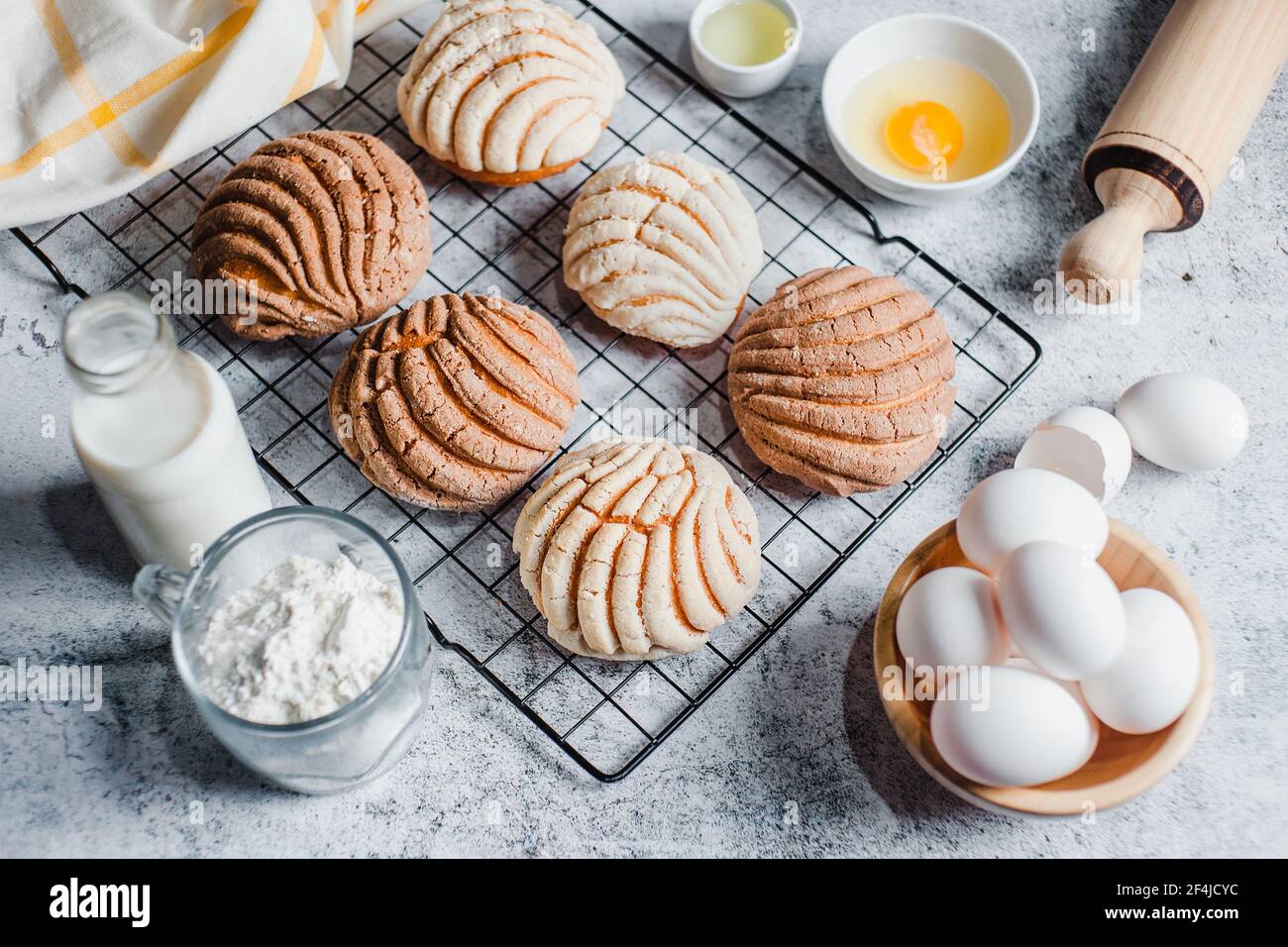 conchas mexican bread top view baking ingredients in Mexico Stock Photo ...