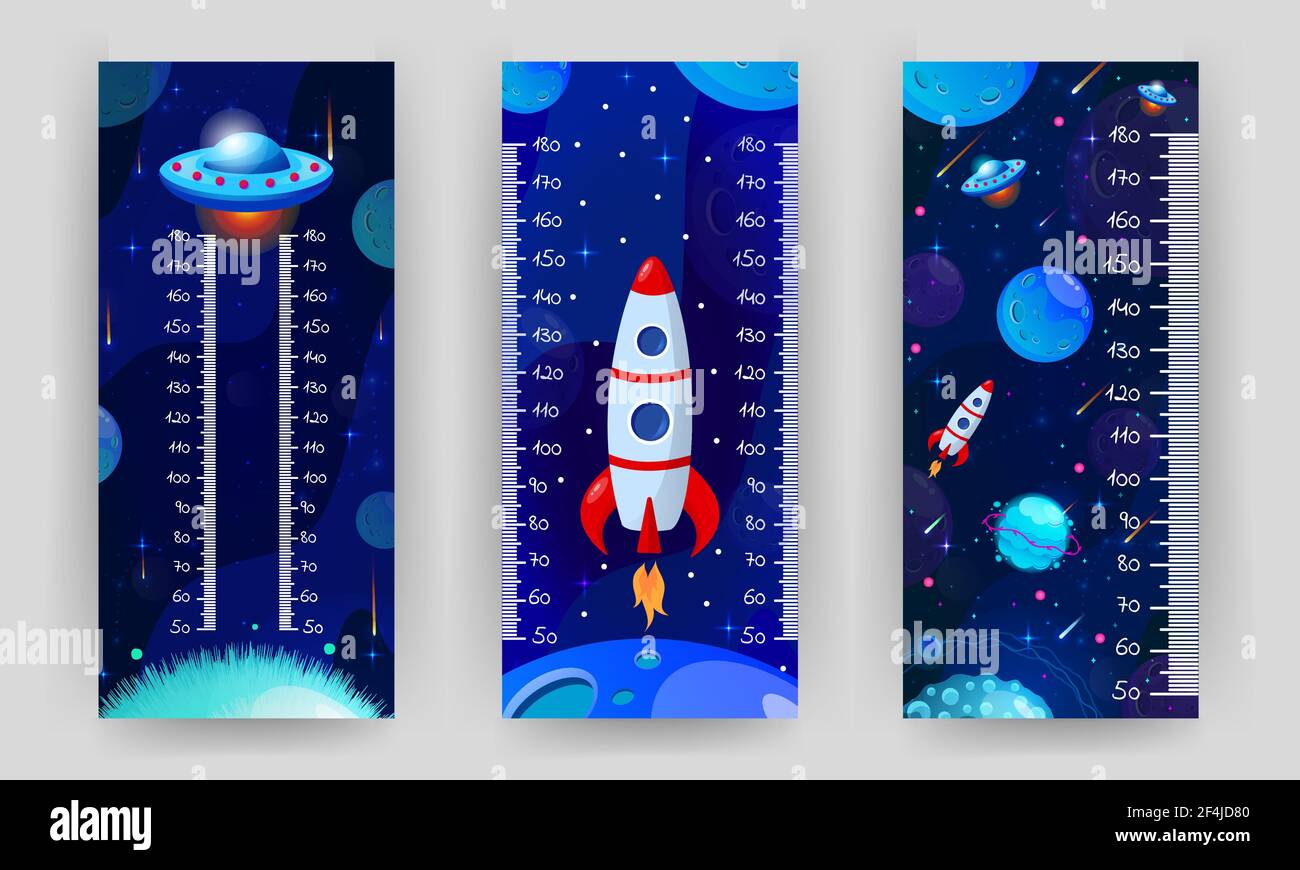 Kids space height chart. Cosmic wall meter with flying astronaut ...
