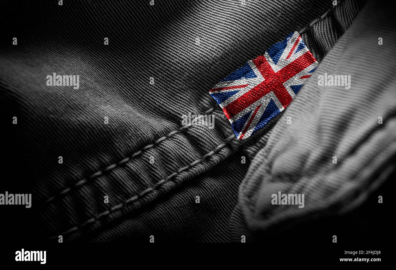 Tag on dark clothing in the form of the flag of the United Kingdom ...
